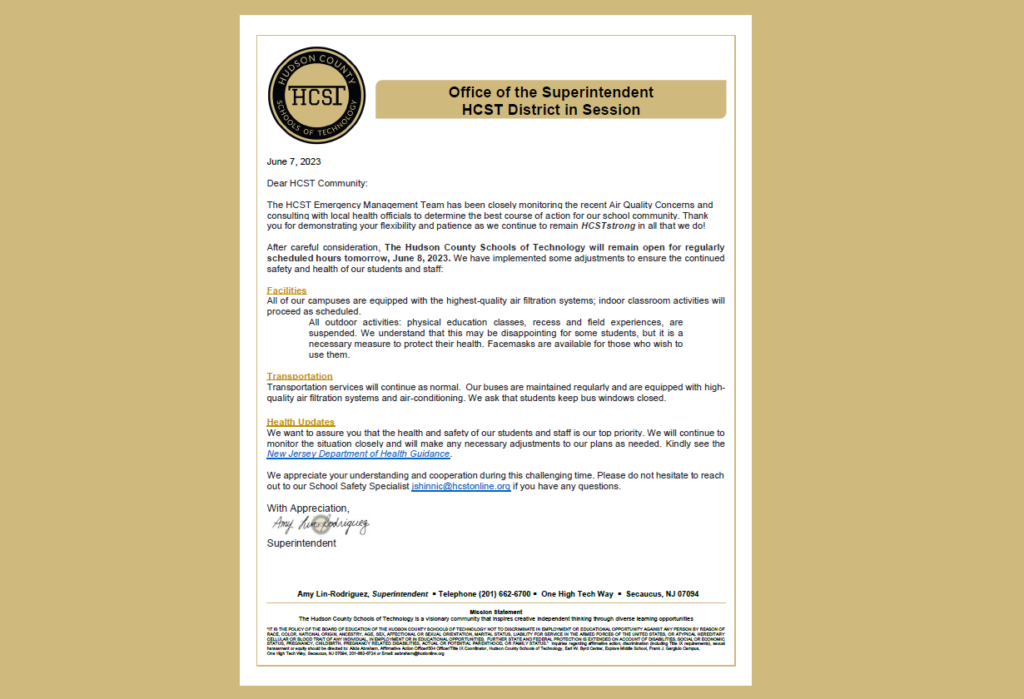 Air Quality 6/8/2023 Community Letter – REGULAR Schedule – Hudson ...